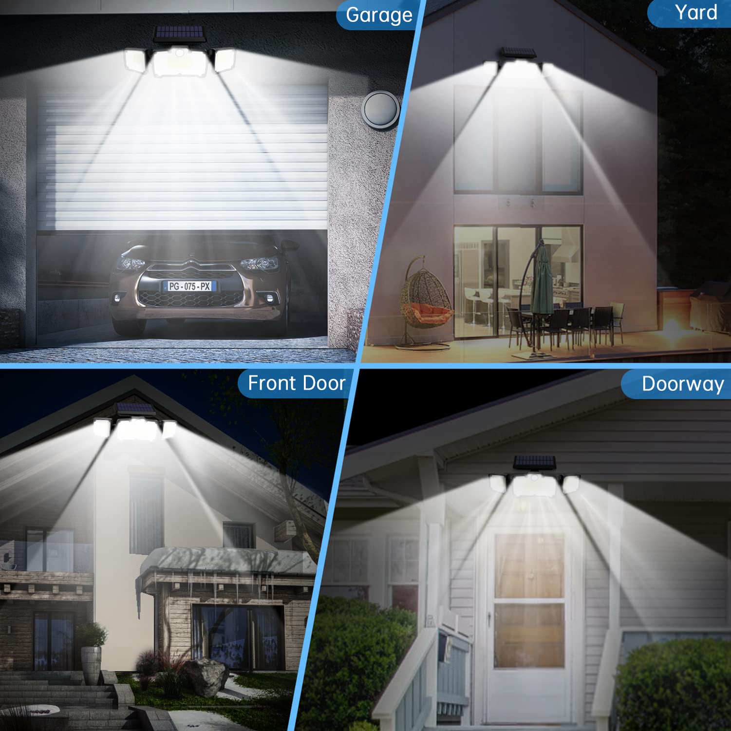 BAILABA Solar Outdoor Lights, 218 LED 2800LM Flood Lights with Remote Control, 3 Heads Solar Security Outdoor Lights, IP67 Waterproof, 270° Wide Angle Illumination Motion Sensor Lights with 3 Modes