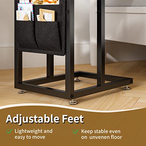 SUPERJARE C Shaped End Table with Charging Station, Side Table with Storage Bag, Couch Table, C Table with USB Port and Outlet, for Living Room, Bed Room, Set of 2, Rustic Brown