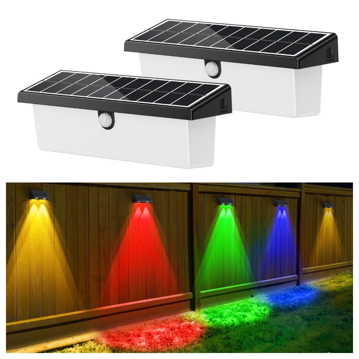 Roopure Solar Motion Lights Outdoor 2 Pack + 4 Pack Solar Paito Lights Colorful for Yard Post Wall Step Stair