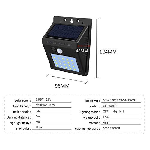 DHAEY LED Wall Lamp PIR Motion Sensor Solar LED Lamp 20 40 LEDs 1200mAh Battery Solar IP65 Outdoor Garden Street Path Lights Luopan Tracking Lighting (Color : A 20Leds)