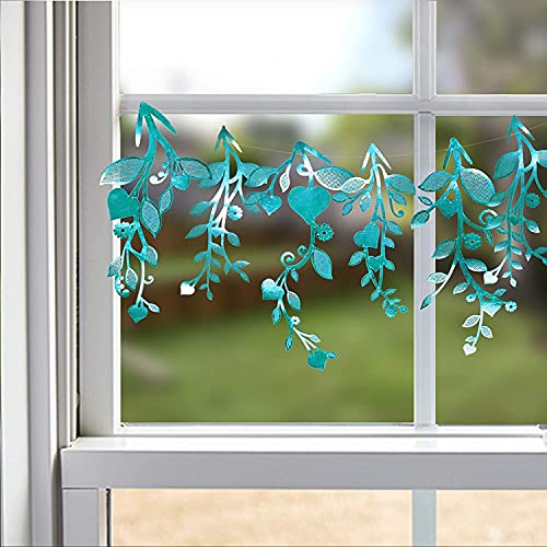 24 pcs Teal Blue Leaf Decorations for Spring Party Garland Hanging Leaves Greenery Vines Banner Backdrop Wall Decals for Birthday Anniversary Wedding Bridal Baby Shower Engagement