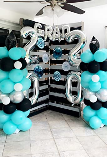 Teal Turquoise Balloons Turquoise Black Silver Graduation Decorations 2023/Turquoise Black Birthday Decorations for Women 30pcs Teal Black Bridal Shower Decorations/Wedding/Breakfast Birthday
