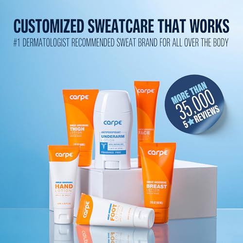 Carpe Antiperspirant Underarm, Hand & Foot Lotion Bundle, Head to Toe Sweat Protection for Hands, Feet, and Underarm, Dermatologist Recommended