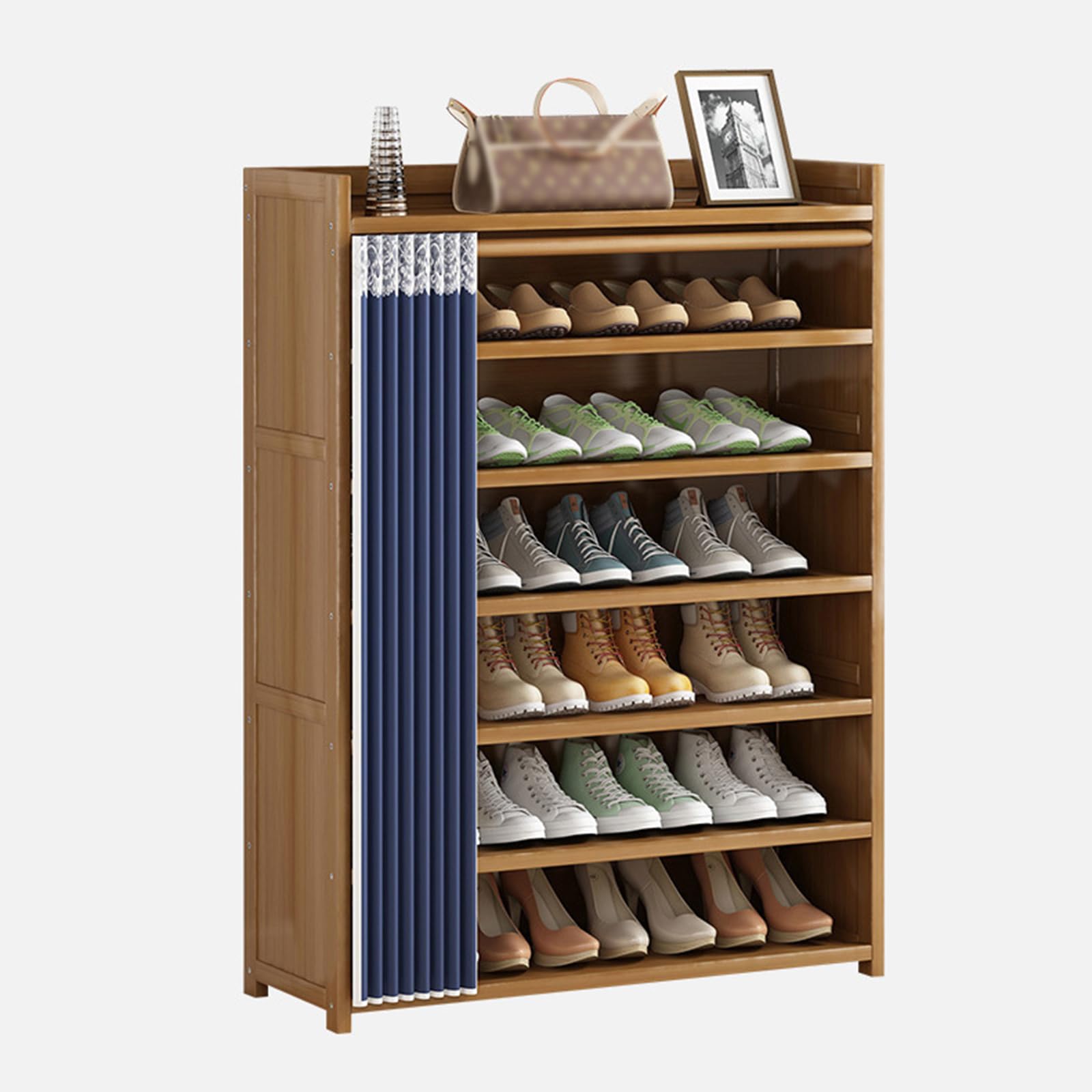 LOERSS Freestanding Organizer,6 Tiers Large Shoe Rack Shoe Storage Shoe Organizer,Shoe Rack,Storage Cabinet, 24 Pairs Shoe Rack Organizer For Entryway, With Curtain