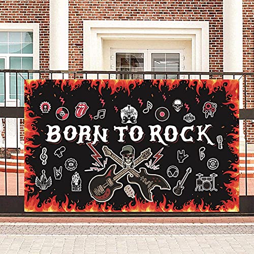 Crenics Born to Rock Backdrop Banner, Extra Large 1950's Rock and Roll Party Decorations, Rock Star Music Theme Birthday Party Supplies, 5.9 x 3.6 ft