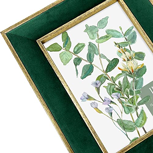 Isaac Jacobs 5x7 Green Velvet Picture Frame with Metallic Gold Double Border, Photo Frame, Horizontal & Vertical, Made for Tabletop & Wall Display, for Home and Office (5x7, Green with Gold)