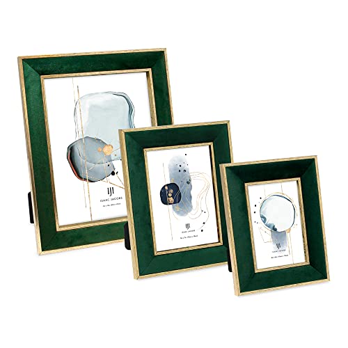 Isaac Jacobs 5x7 Green Velvet Picture Frame with Metallic Gold Double Border, Photo Frame, Horizontal & Vertical, Made for Tabletop & Wall Display, for Home and Office (5x7, Green with Gold)
