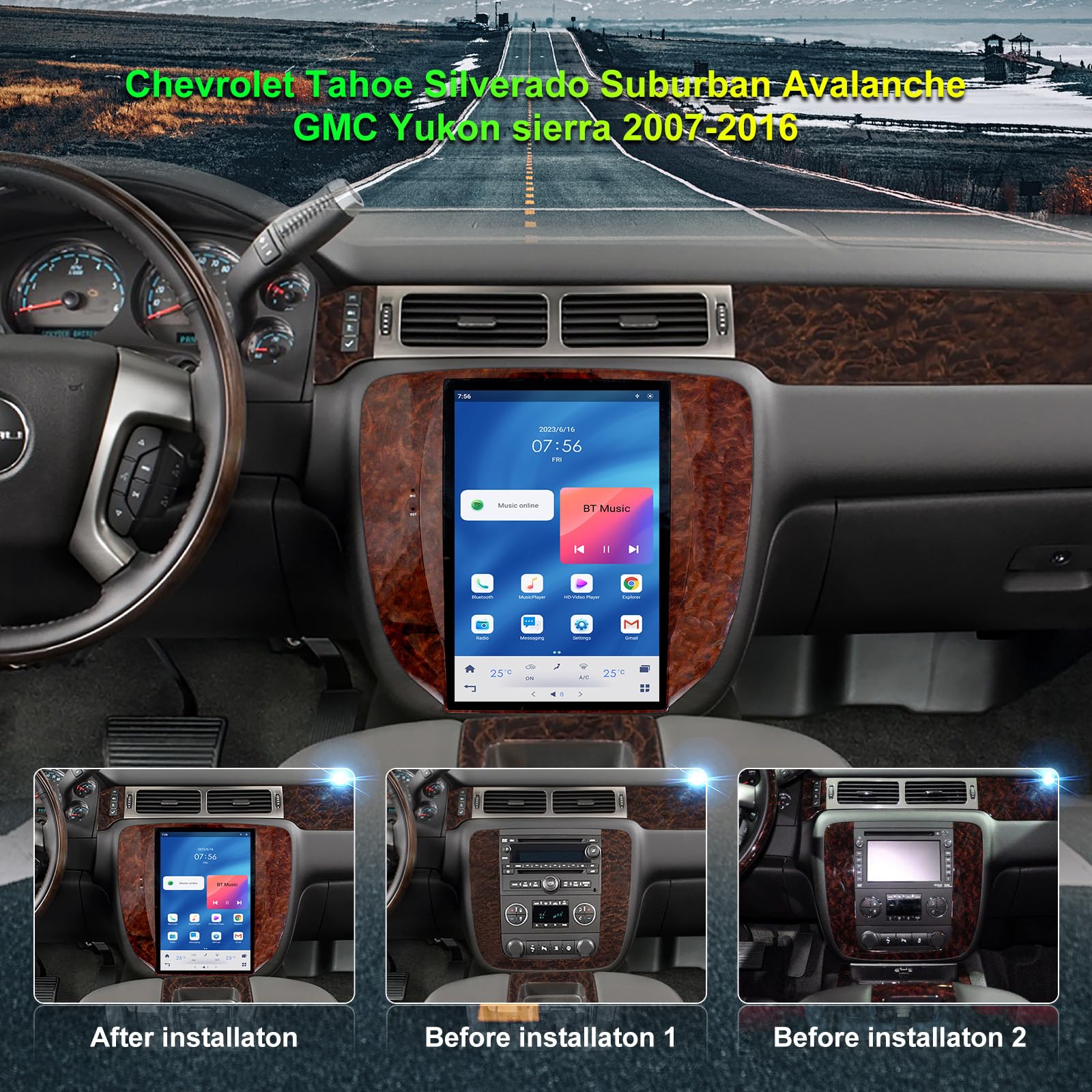 2024 New 12.1 inch Vertical Screen Android Car Stereo Radio GPS Navigation for GMC Yukon Sierra Chevrolet Tahoe Avalanche Silverado Suburban Qualcomm 8core 8G+128G+Car Play+Android Auto+Voice Control