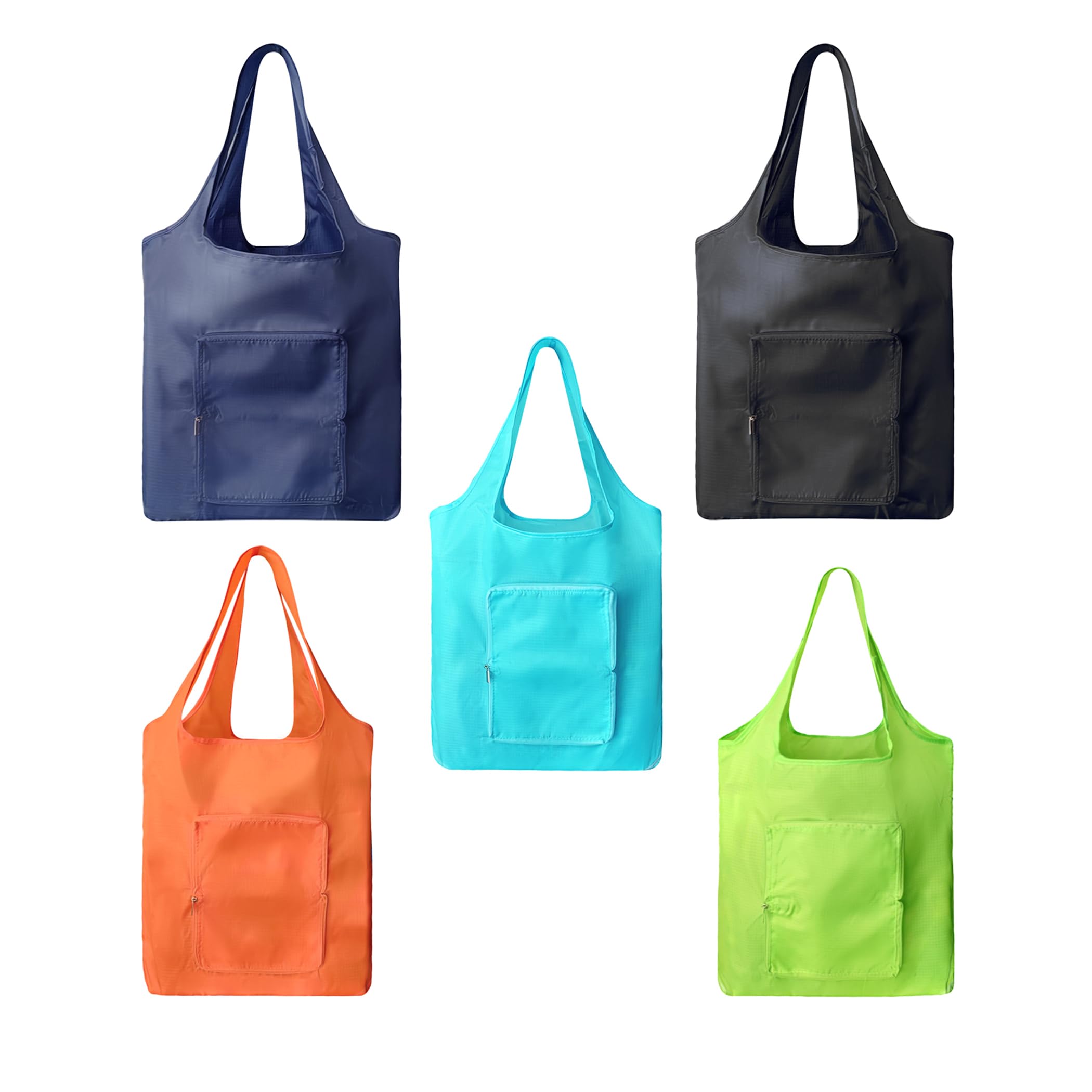 ACBSUSU Foldable reusable grocery bags, eco waterproof shopping bags, food tote bags. Fits in your pocket (5 packs) (Multi-color)