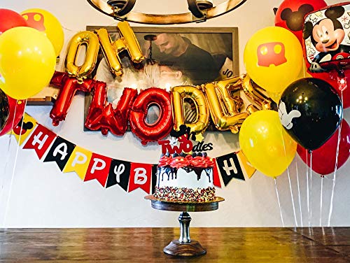 Oh Twodles Balloons Mickey Mouse Second Birthday Cake Topper 2nd Banner Party Supplies Decorations Photo Prop for Boy Baby Bday (Twodles)