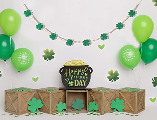 St Patrick’s Day Banner - Shamrock Wooden Beads for Home Decor, Felt Green Lucky Clover Banner with Wooden Beads, Shamrock Banner, Clover Garland, For St Patrick’s Day Spring Wedding Shower Decoration