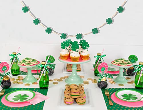 St Patrick’s Day Banner - Shamrock Wooden Beads for Home Decor, Felt Green Lucky Clover Banner with Wooden Beads, Shamrock Banner, Clover Garland, For St Patrick’s Day Spring Wedding Shower Decoration