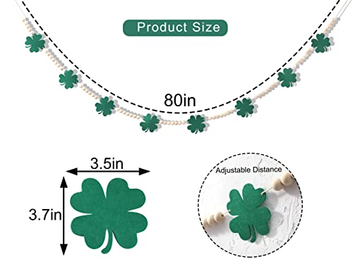 St Patrick’s Day Banner - Shamrock Wooden Beads for Home Decor, Felt Green Lucky Clover Banner with Wooden Beads, Shamrock Banner, Clover Garland, For St Patrick’s Day Spring Wedding Shower Decoration