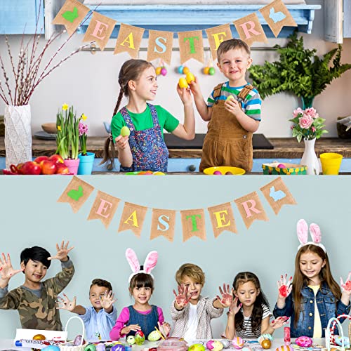Whaline St. Patrick's Day Banner with String LUCKY Letters Burlap Banner Happy Easter Rabbit Bunting Garland Pre-Assembled Hanging Decoration for Home Party Supplies