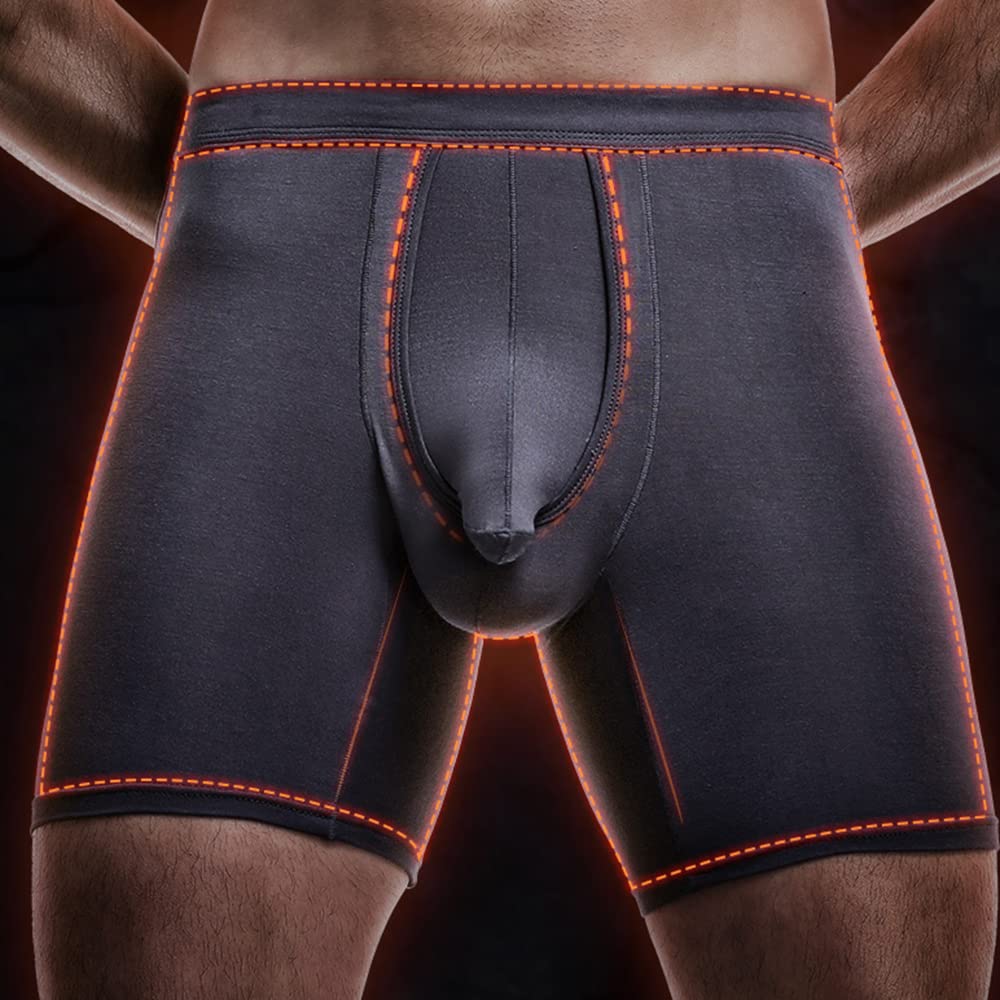 Ouruikia Men's Underwear Boxer Briefs Anti-Chafing Long Leg Mens Boxer Briefs Tagless Boxer Briefs Separate Pouch Large Black/Grey