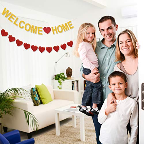 Welcome Home Banner Gold Glitter Welcome Home Decorations for Welcome Home Party Decorations, Welcome Home Sign