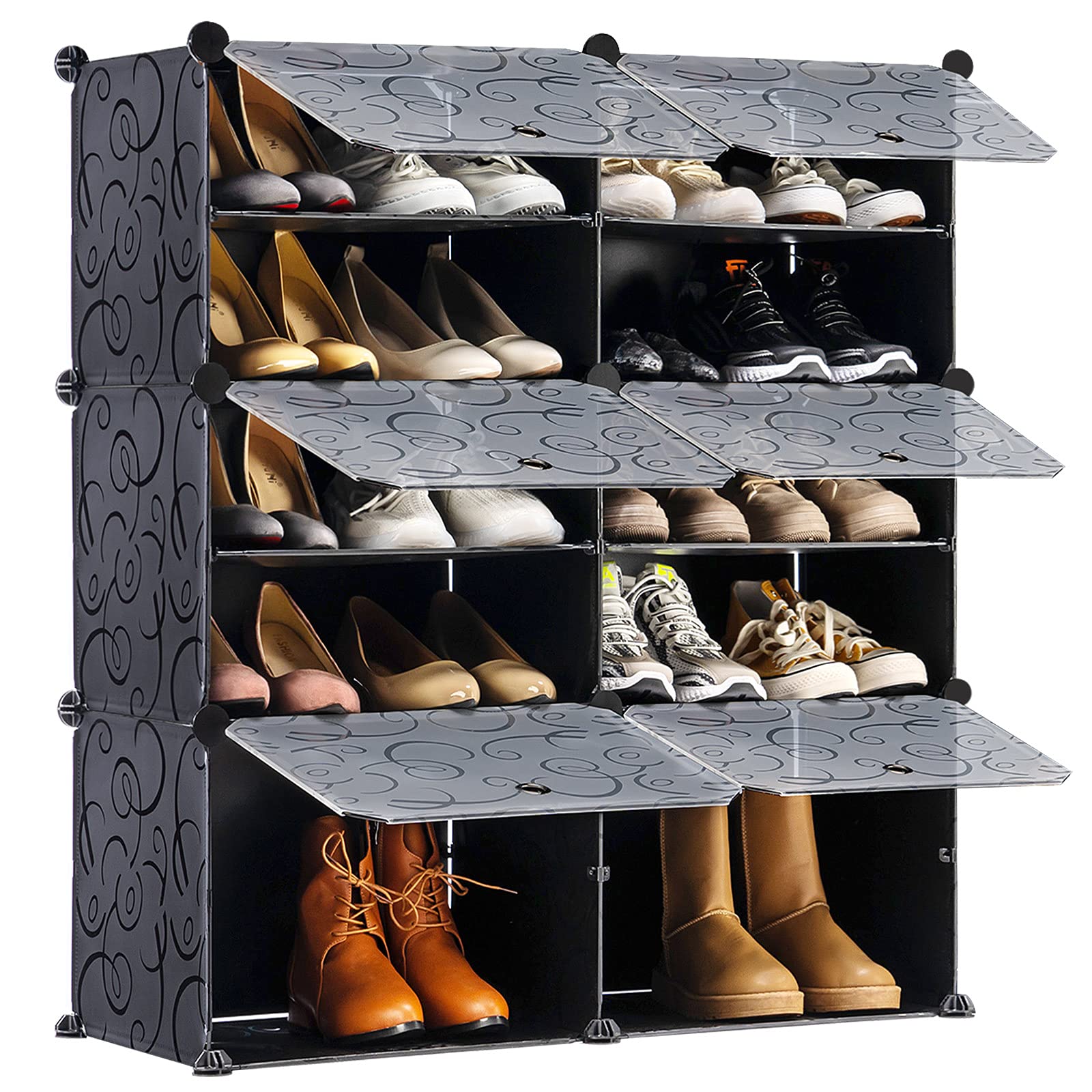 YOUDENOVA Shoe organizer Cabinet,24 Pair shoe rack organizer closet, DIY Narrow Standing Stackable Space Saver Shoe Cabinet with Doors