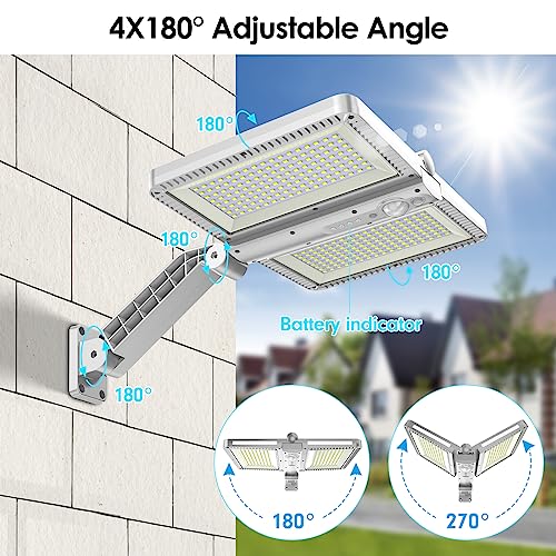 ropelux Solar Outdoor Lights, Motion Sensor Outdoor Lights Double Big Solar Panels, IP65 Waterproof and 5 Modes, 218LEDs High Brightness Wider Illuminated Area Flood Lights for Street