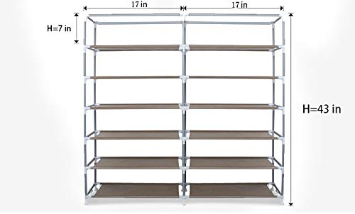 TXT&BAZ 24-Pairs Portable Shoe Rack Double Row with Nonwoven Fabric Cover (7-Tiers Black)