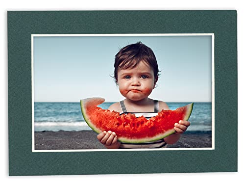 11x14 Mat Bevel Cut for 9x12 Photos - Acid Free Forest Green Precut Matboard - for Pictures, Photos, Framing - 4-ply Thickness