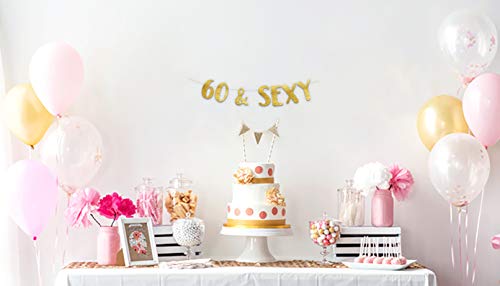 60 & SEXY Gold Glitter Banner - 60th Happy Birthday Decorations - 60th Birthday Party Supplies