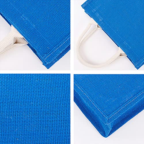 TCOOME Green Blue Burlap Tote Bag With Sturdy Handle, Reuseable Burlap Jute Bags for Wedding Favors, Daily use,Shopping Bag (BLUE, XL)