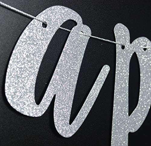 Happily Ever After Silver Glitter Bunting Banner, Engagement, Bridal Shower, Wedding Party Photo Booth Props Signs,Pre-Strung Cursive Bunting (Silver)