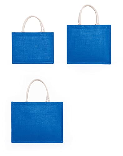 TCOOME Green Blue Burlap Tote Bag With Sturdy Handle, Reuseable Burlap Jute Bags for Wedding Favors, Daily use,Shopping Bag (BLUE, XL)