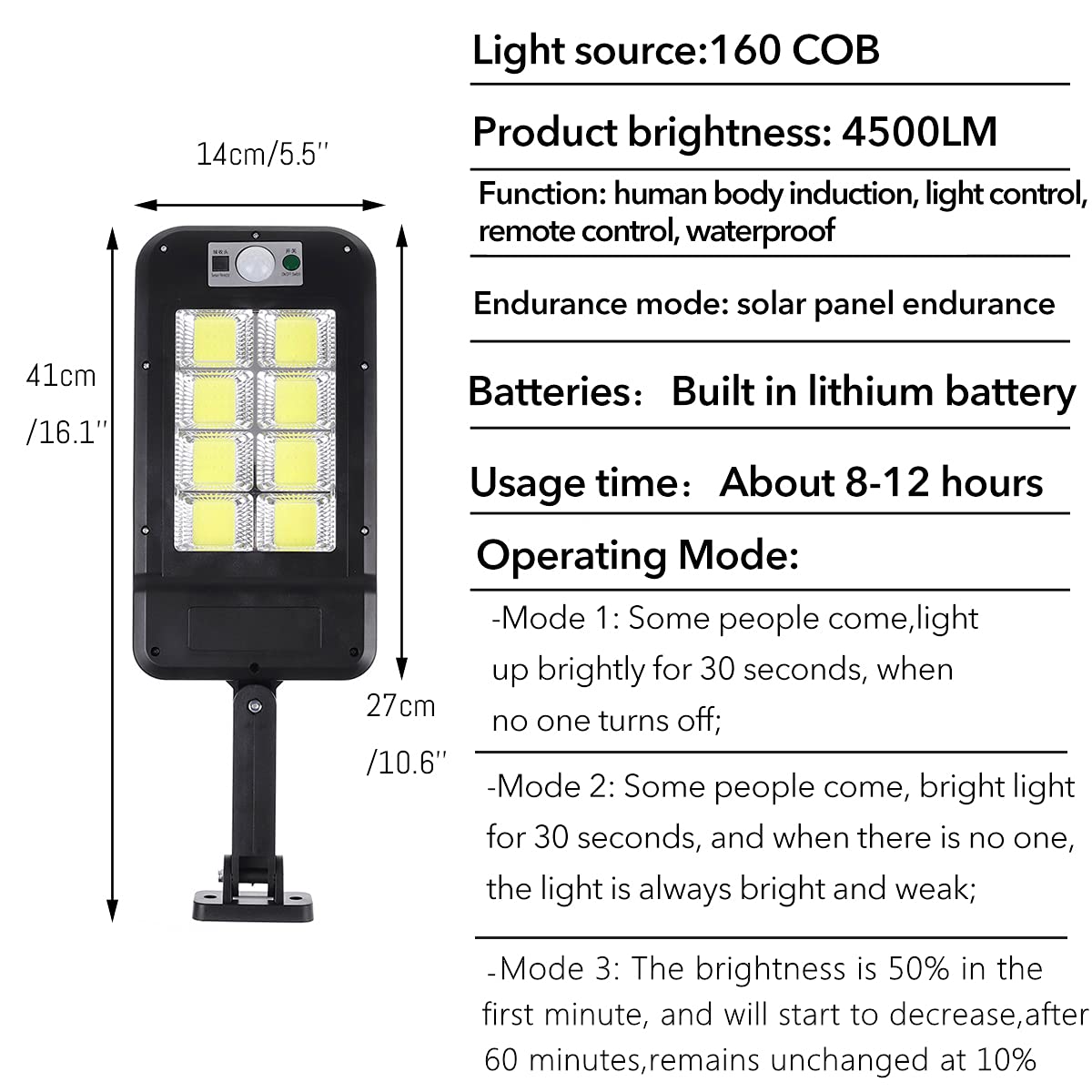 SISHUINIANHUA 1200W Solar Street Lamp Outdoor Street Lights 160COB LED Waterproof Solar Light PIR Motion Sensor Remote Control Garden Lamp