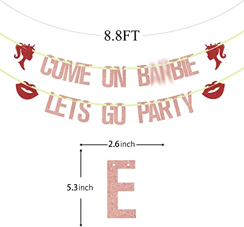 Come on Ba*bie Lets Go Party Banner, Bachelorette Party Decorations, Ba*bie Theme Party Banner Decor, Bride To Be, Bridal Shower Party Decorations Rose Gold and Red Glitter