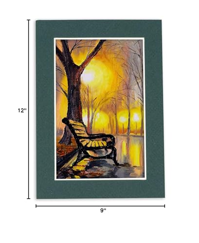 11x14 Mat Bevel Cut for 9x12 Photos - Acid Free Forest Green Precut Matboard - for Pictures, Photos, Framing - 4-ply Thickness