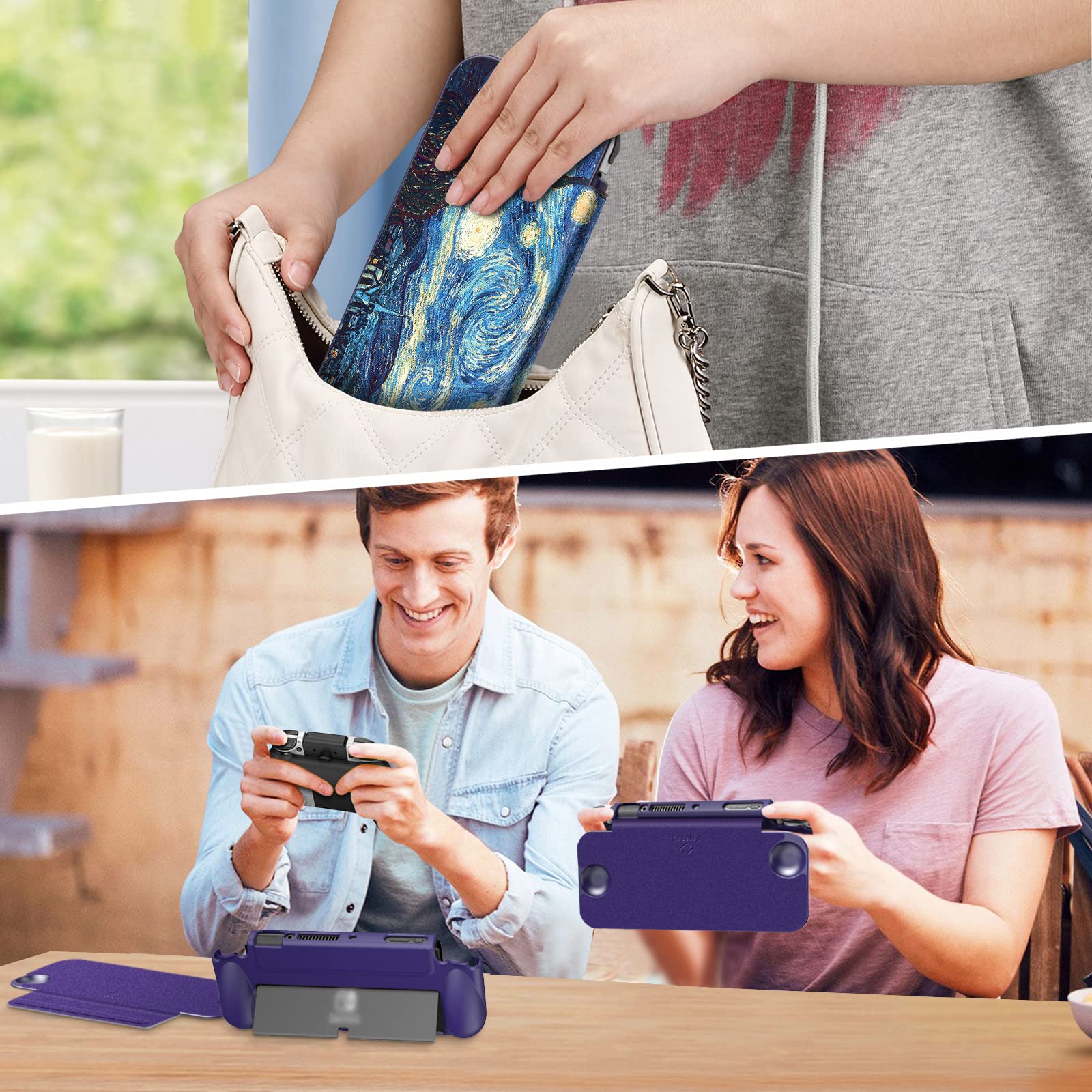 Fintie Flip Case for Nintendo Switch OLED Model - [Screen Safe] Slim Protective Soft TPU Shell with Magnetically Detachable Front Cover & Ergonomic Grip for Switch OLED Model 2021 (Starry Night)