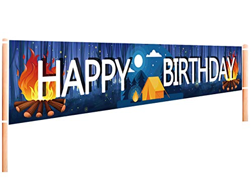 Large Camping Happy Birthday Banner | Camping Birthday Party Supplies Decorations | Birthday Camping Party Decorations for Yard Garden Outdoor - 9.8 x 1.6FT