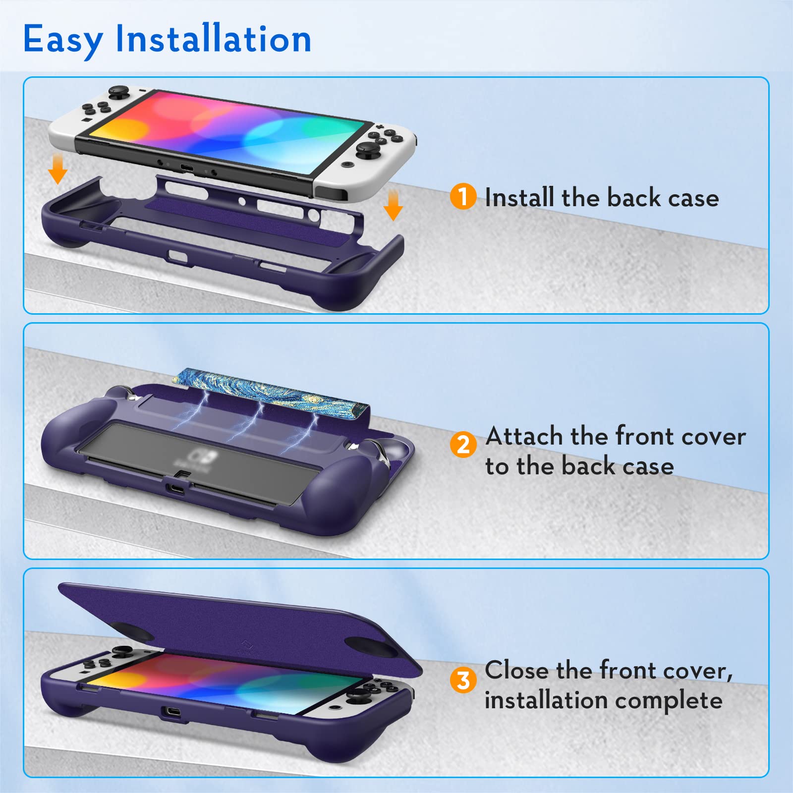 Fintie Flip Case for Nintendo Switch OLED Model - [Screen Safe] Slim Protective Soft TPU Shell with Magnetically Detachable Front Cover & Ergonomic Grip for Switch OLED Model 2021 (Starry Night)