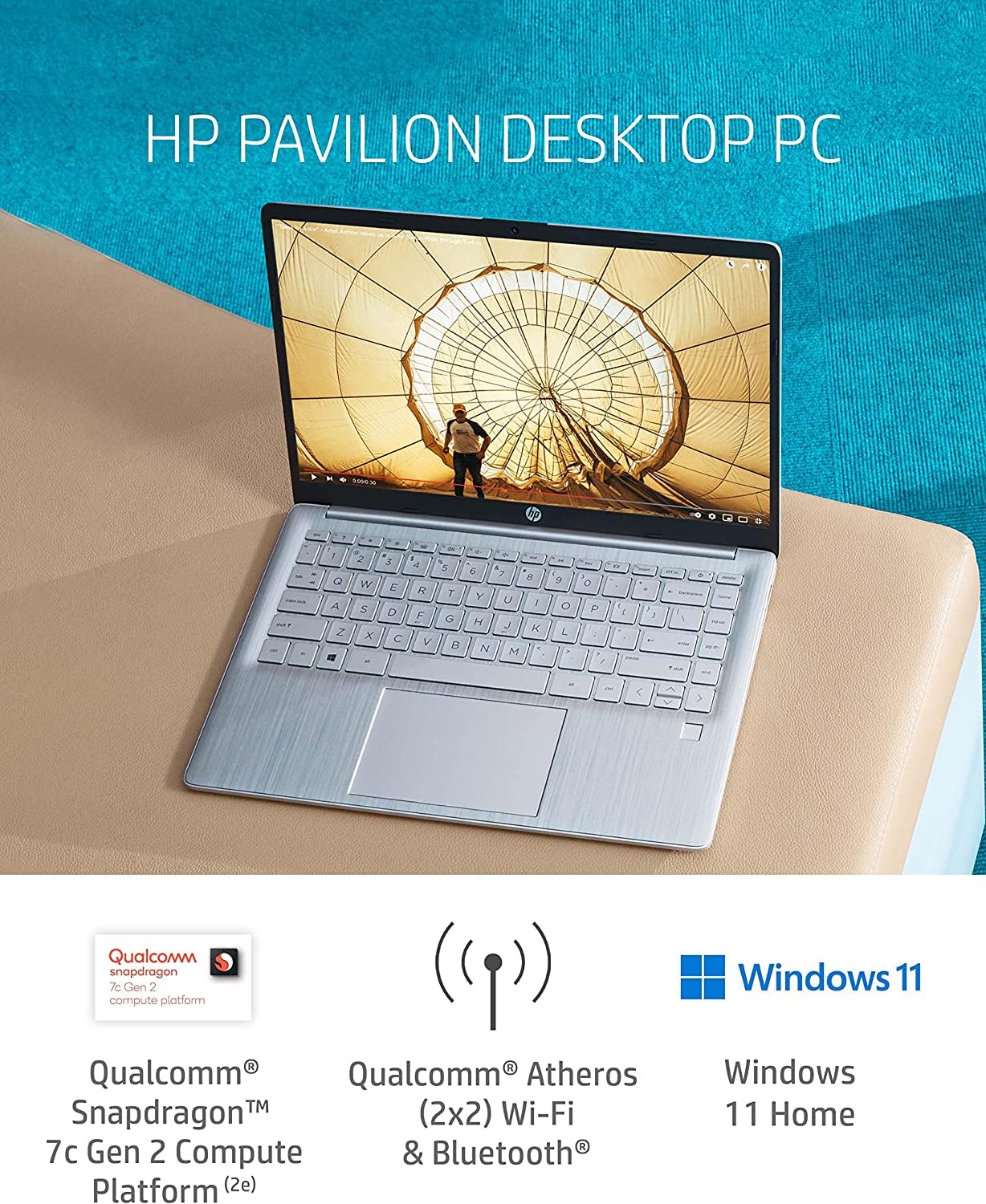 HP Touch 14 Slim Laptop in Silver Qualcomm 8-Core up to 2.55 GHz 8GB RAM 128GB SSD 14in Full HD LCD Webcam WiFi Fingerprint Reader Windows 11 iSlik Pen (14-ED00-Renewed)