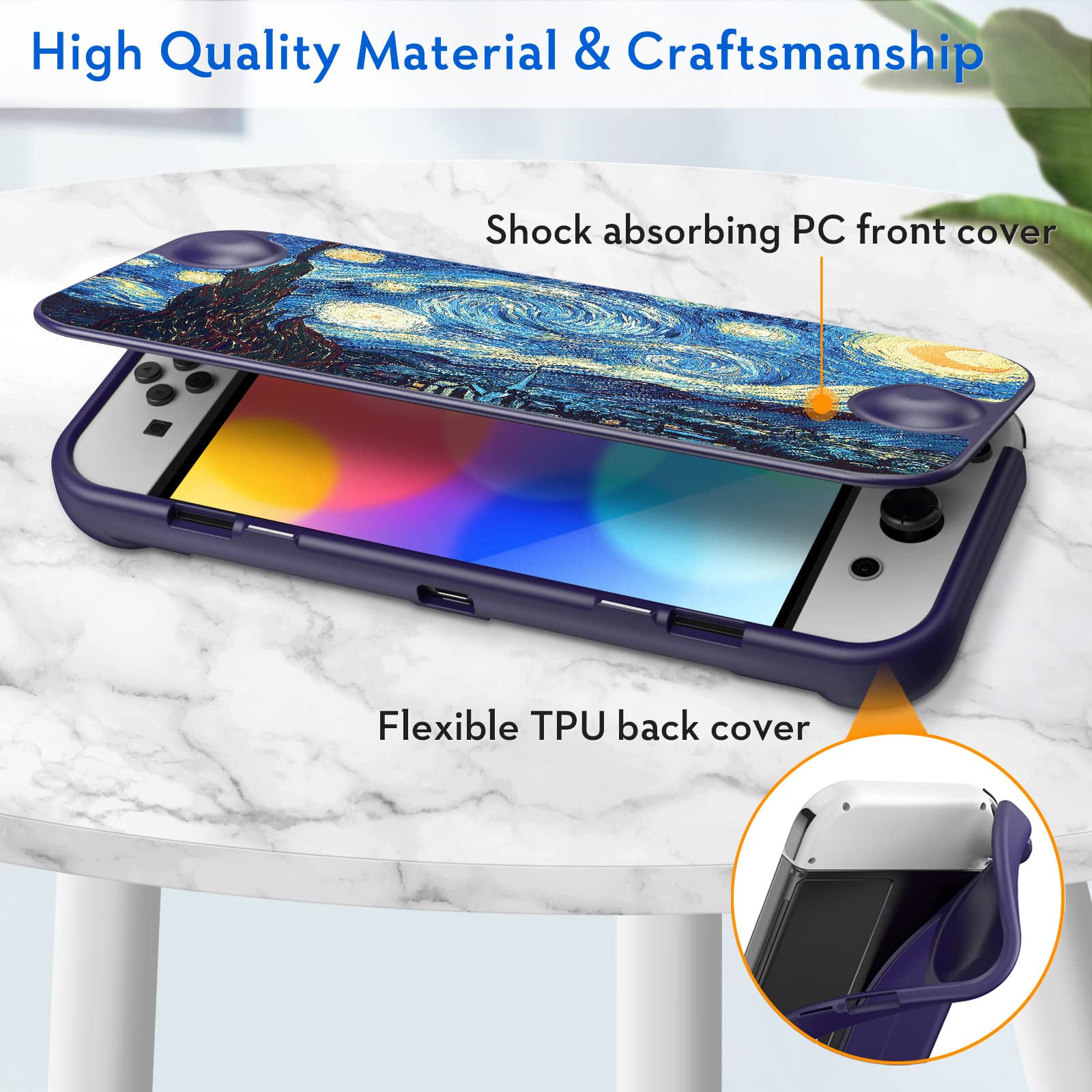 Fintie Flip Case for Nintendo Switch OLED Model - [Screen Safe] Slim Protective Soft TPU Shell with Magnetically Detachable Front Cover & Ergonomic Grip for Switch OLED Model 2021 (Starry Night)