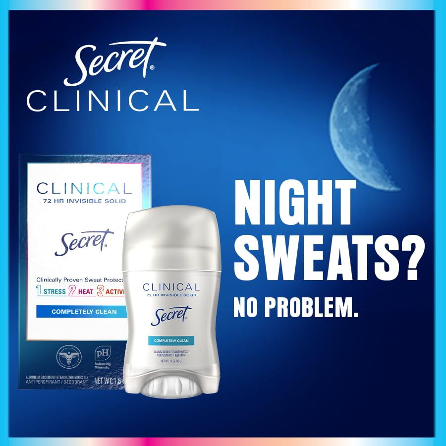 Secret Clinical Strength Antiperspirant Deodorant for Women, Stress Response, 3X Stress Protection, 72hr Sweat & Odor Protection, PH Balancing Minerals, Invisible Solid, 1.6 oz (Pack of 2)