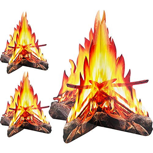 3 Sets 12 Inch Tall Artificial Fire Fake Flame Paper 3D Decorative Cardboard Campfire Centerpiece Flame Torch for Campfire Party Decorations
