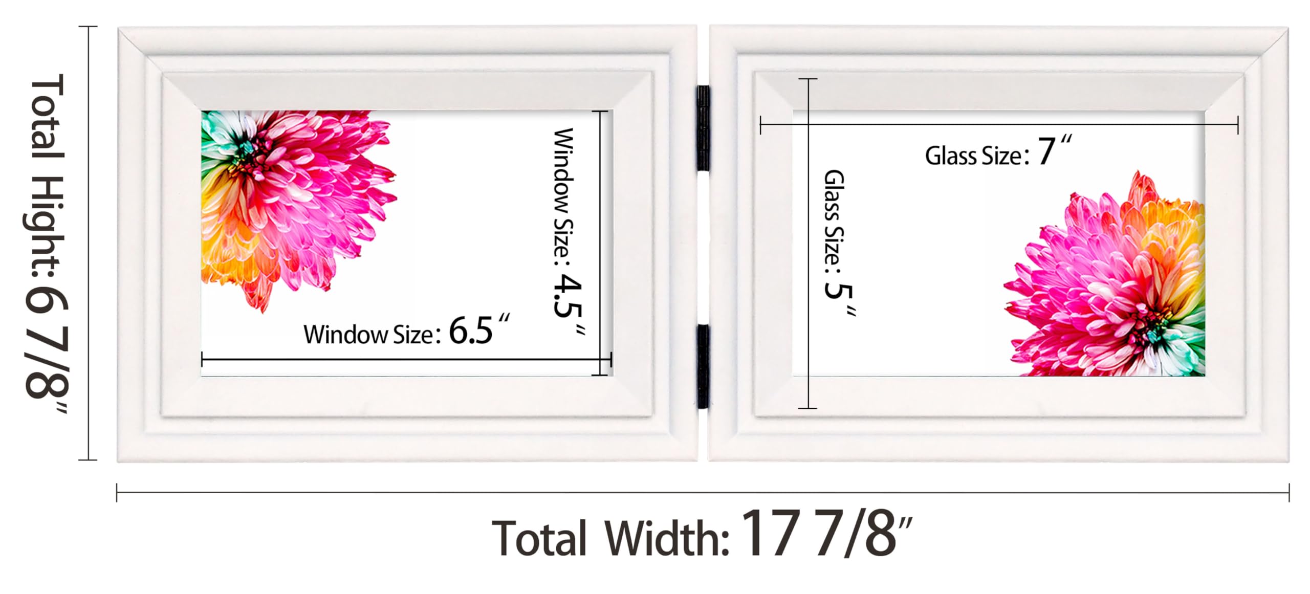 JD Concept Double 5x7 Horizontal Combo, Art 5 x 7 White Wood Picture Frame - Opening 4.5x6.5 Foldable Photo Frame, for 5 by 7 Landscape View