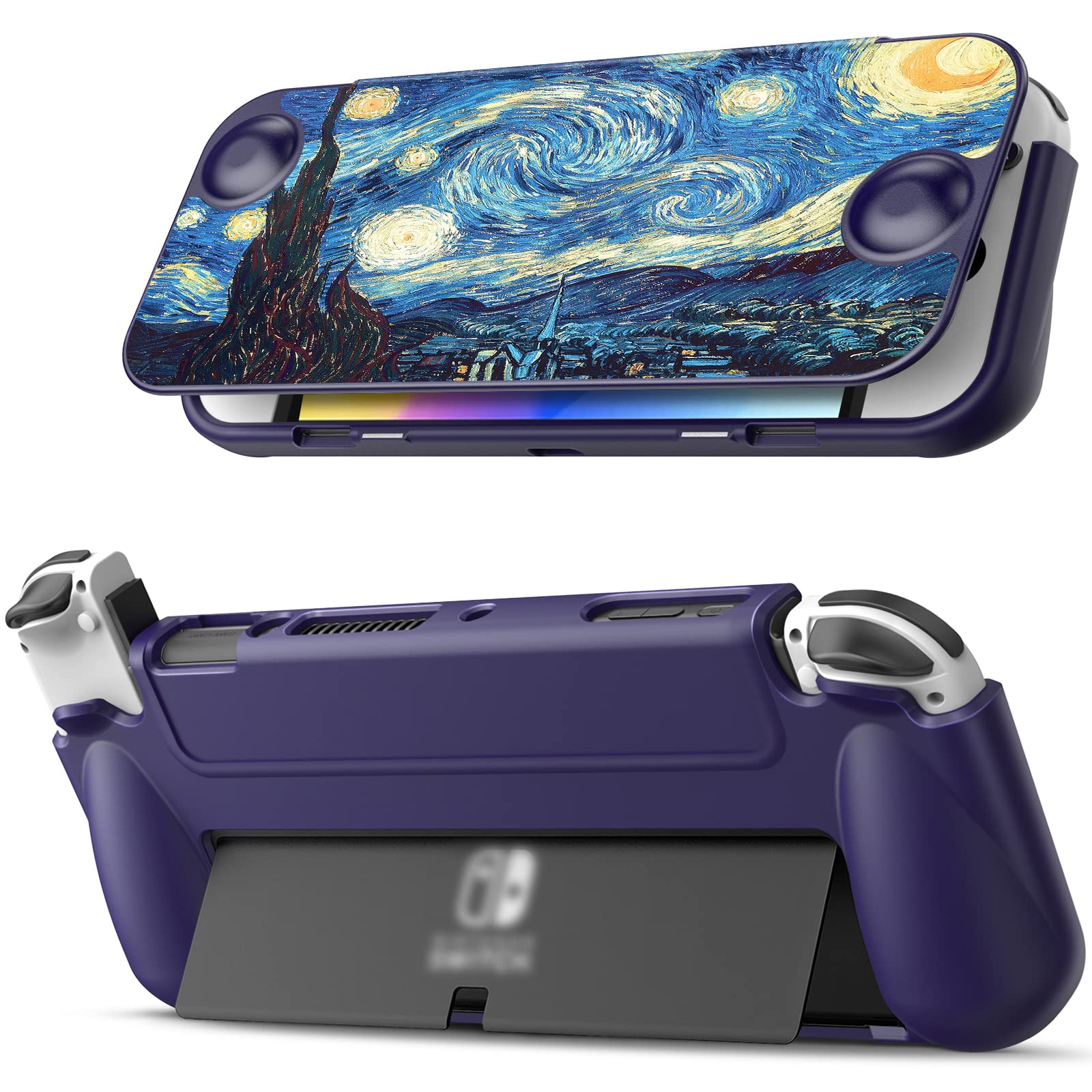Fintie Flip Case for Nintendo Switch OLED Model - [Screen Safe] Slim Protective Soft TPU Shell with Magnetically Detachable Front Cover & Ergonomic Grip for Switch OLED Model 2021 (Starry Night)