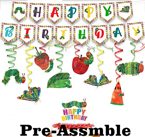 Very Hungry Caterpillar Birthday Decorations Set - Kids Reading Story Theme Swirls Streamers Garland Banner and Cake Topper Party Supplies