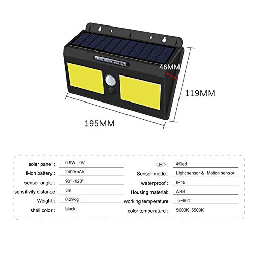ZeZhen LED Light Bulbs LED Wall Lamp PIR Motion Sensor Solar LED Lamp 20 40 LEDs 1200mAh Battery Solar IP65 Outdoor Garden Street Path Lights LED Light Bulb (Color : B 40Leds)