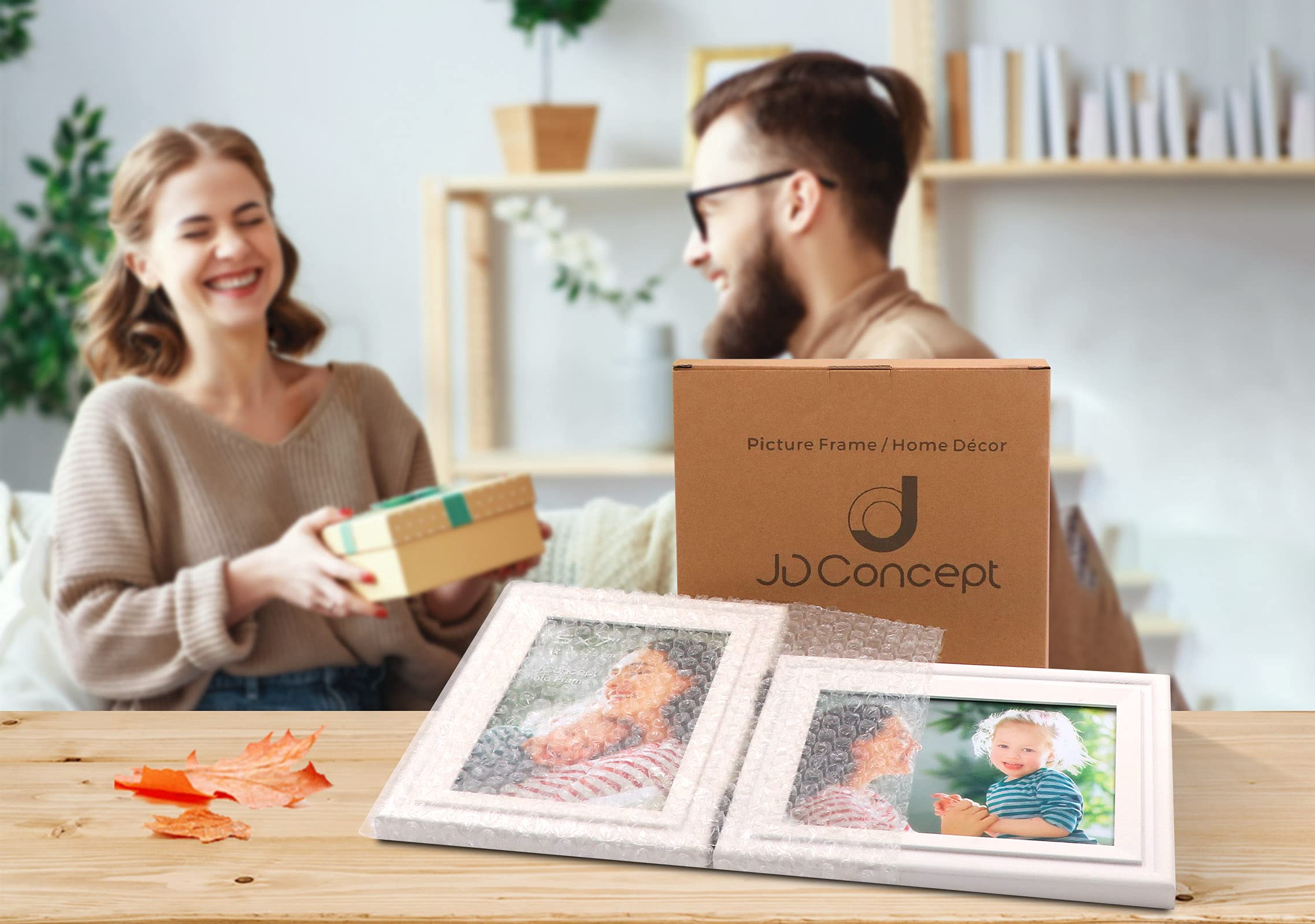 JD Concept Double 5x7 Horizontal Combo, Art 5 x 7 White Wood Picture Frame - Opening 4.5x6.5 Foldable Photo Frame, for 5 by 7 Landscape View