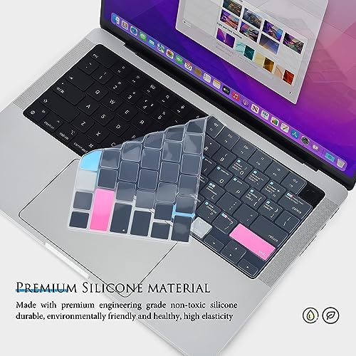 Keyboard Cover Skin with Mac OS X Shortcut Hotkey Compatible with 2023 2022 MacBook Air M2 Chip 13.6 Inch Model A2681, Apple MacBook Air 13.6" Keyboard Protector - Full Grey&Pink