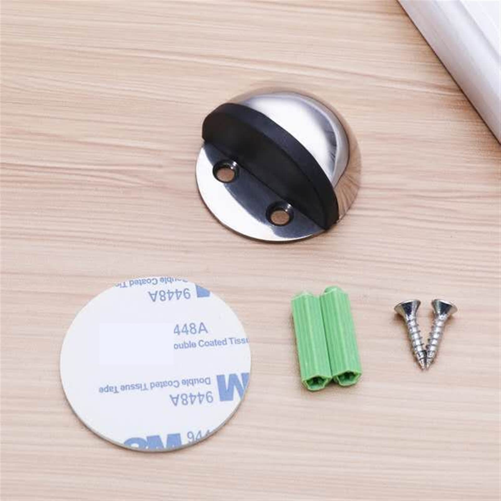 Stainless Steel Rubber Door stoppers Dual no Punching Floor Bumper Nail Free Wedge Wall Door Holder Wall Protector 1Pcs (Color : Shinny Silver)