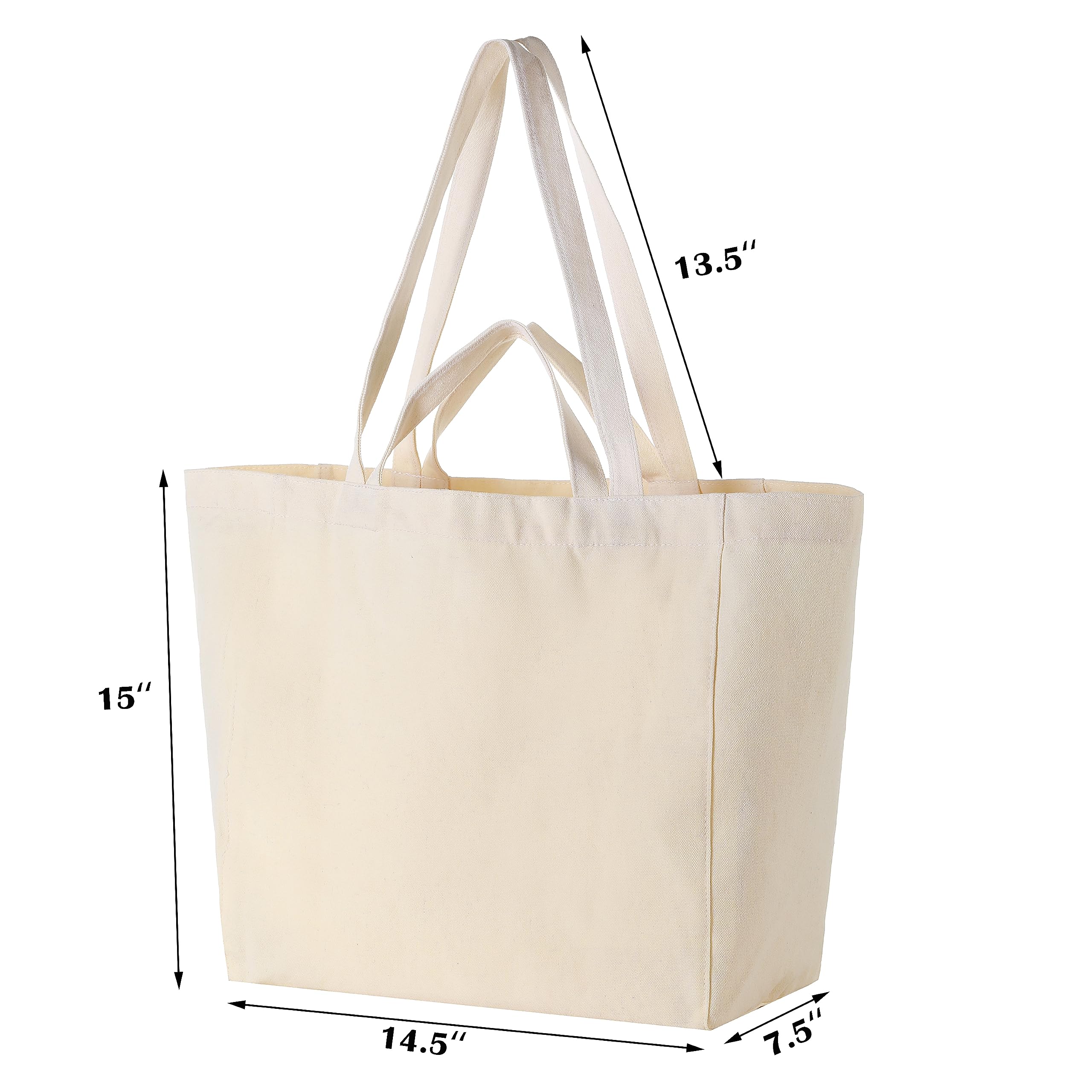 Firecolor Chic Large Canvas Grocery Bag 15"x14.5"x8" Big Sturdy Tote Bags for Fabric Painting Heavy-duty Cotton Reusable (cream-coloured)