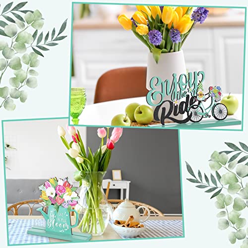 4 Pcs Hello Spring Table Decorations Easter Spring Table Centerpieces Enjoy The Ride Wooden Signs Spring Decorations for Home Wooden Letter Blocks Spring Party Ornament Farmhouse Rustic Table Decor