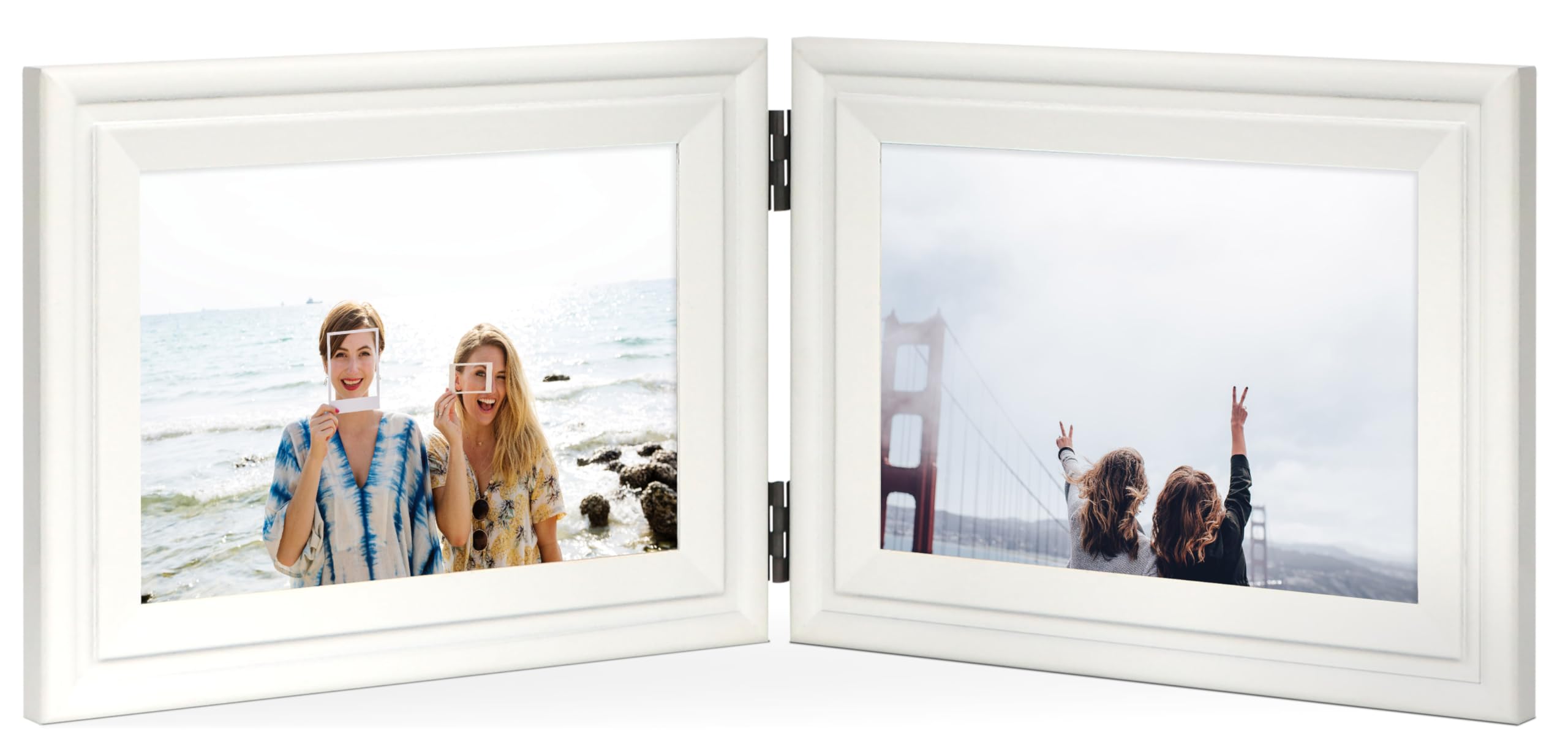 JD Concept Double 5x7 Horizontal Combo, Art 5 x 7 White Wood Picture Frame - Opening 4.5x6.5 Foldable Photo Frame, for 5 by 7 Landscape View
