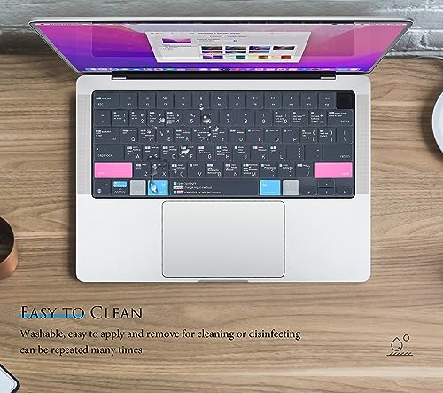 Keyboard Cover Skin with Mac OS X Shortcut Hotkey Compatible with 2023 2022 MacBook Air M2 Chip 13.6 Inch Model A2681, Apple MacBook Air 13.6" Keyboard Protector - Full Grey&Pink