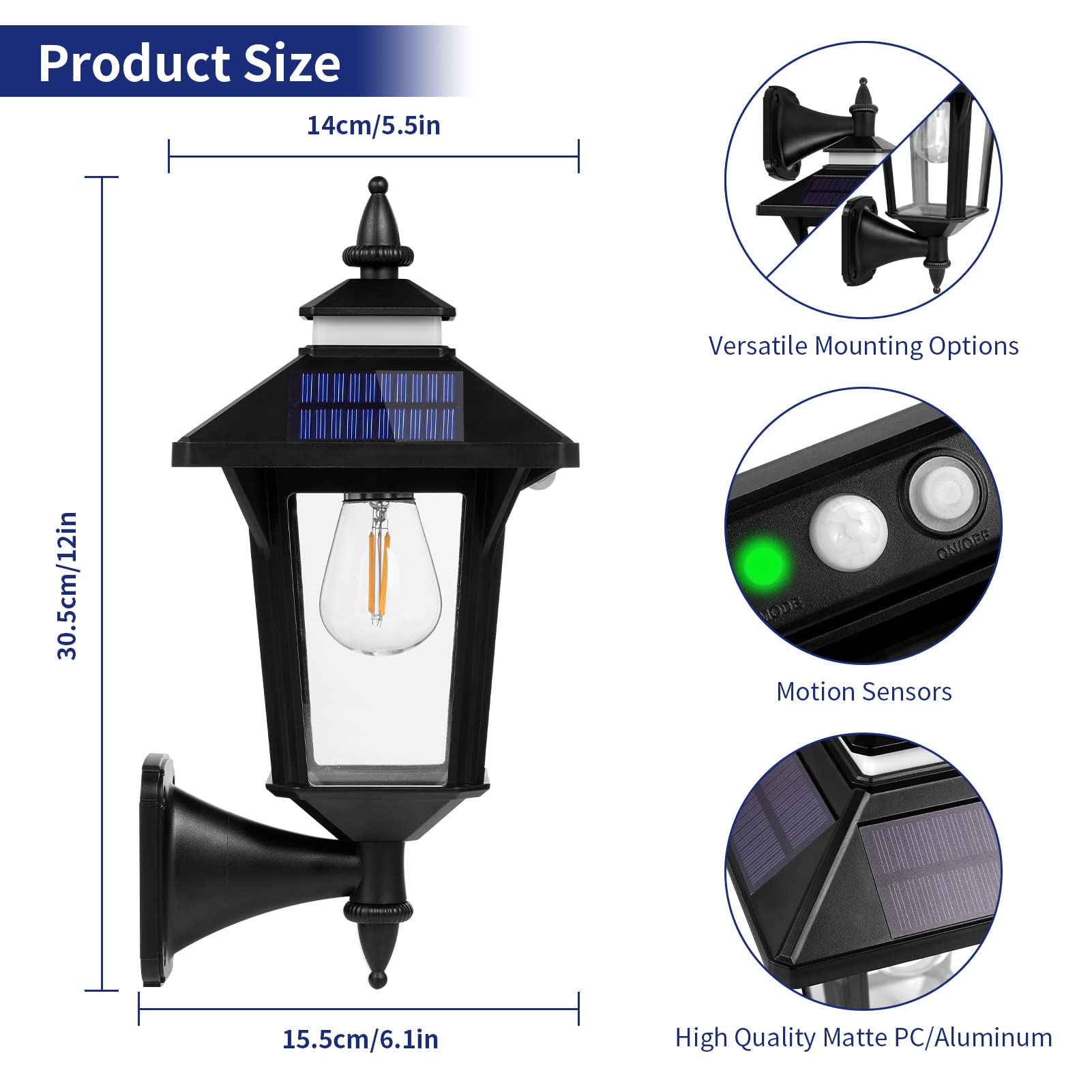 Dibaful 2 Pack Solar Sconce Lights Outdoor, Retro Style IP65 Waterproof Motion Sensor Solar Wall Lights, Wireless 3500k Three Induction Lighting Mode Outdoor Wall Lantern for Garden,Shed,Porch
